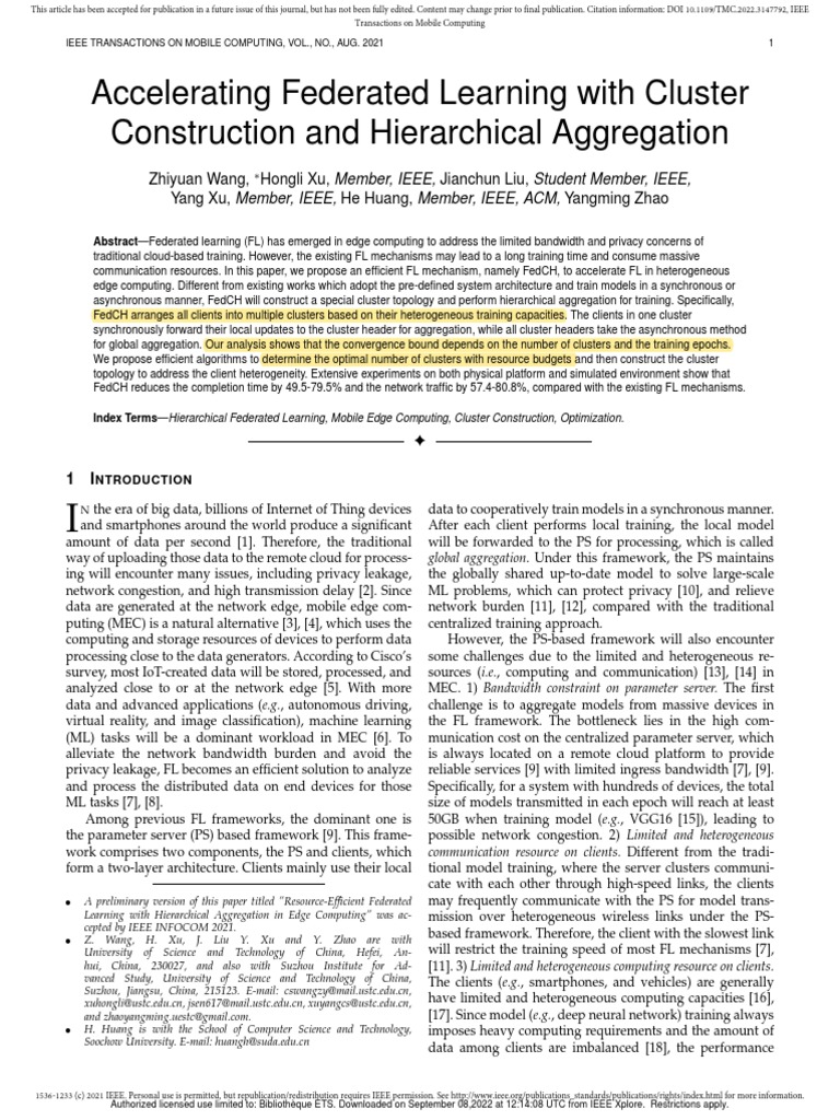 Accelerating Federated Learning With Cluster Construction and Hierarchical Aggregation | PDF ...