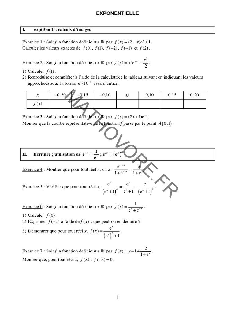 Exercices Exponentielle Terminale S Maths | PDF | Équations ...