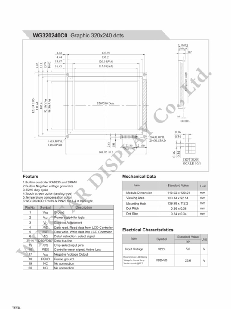 Datasheet LCD Winstar Wg320240cx-Tmio | PDF Datasheet LCD Winstar Wg320240cx-Tmio | PDF
