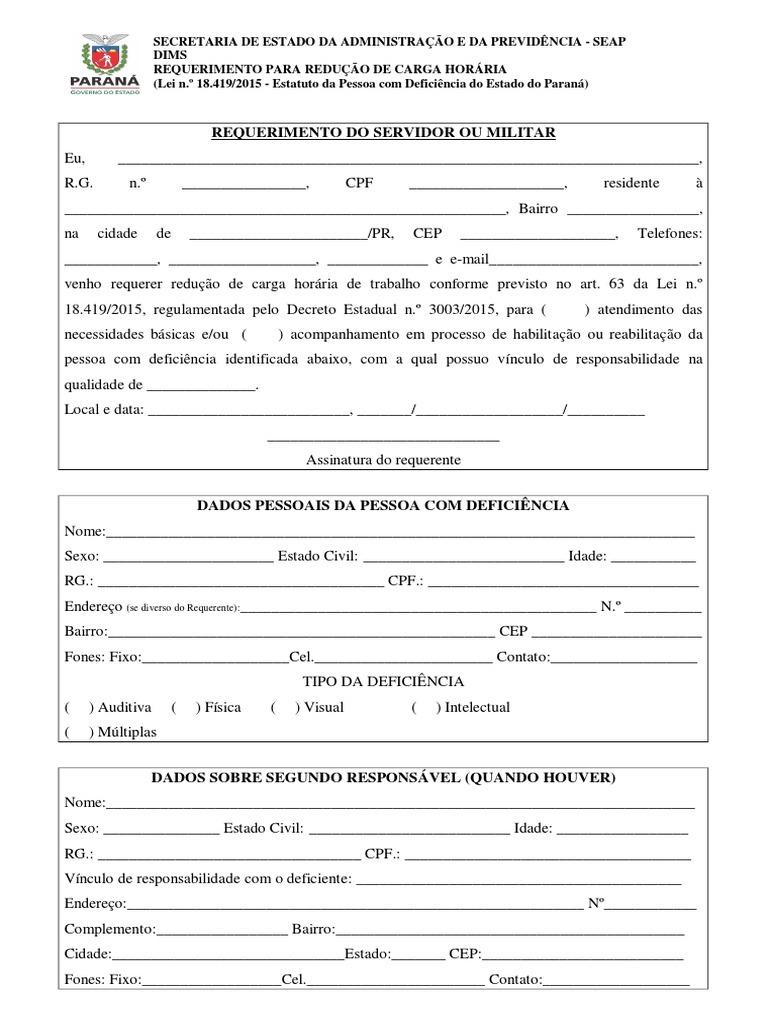 Modelo Requerimento Deficiencia | PDF | Governo