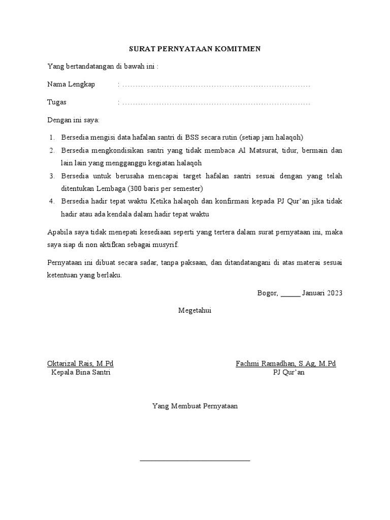 Surat Pernyataan Komitmen | PDF