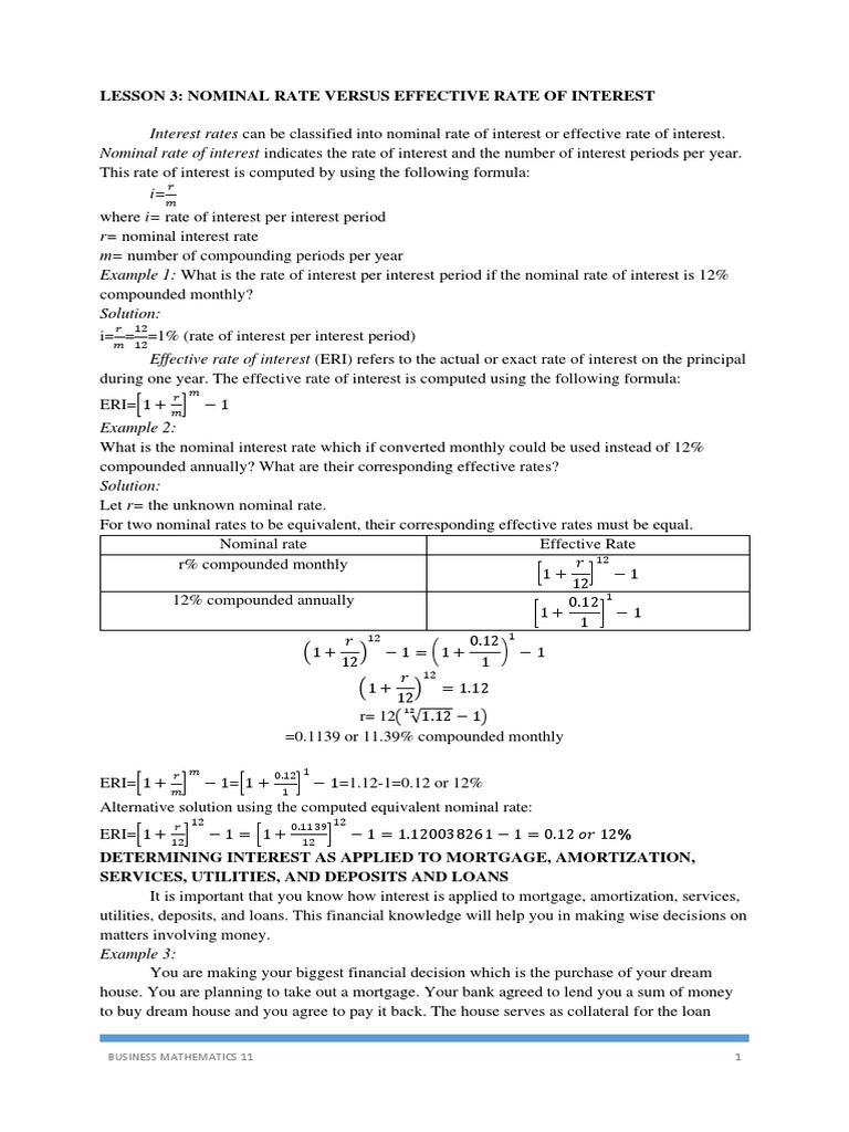 Bus Math Grade 11 q2 m2 w2 | PDF | Interest | Mortgage Loan