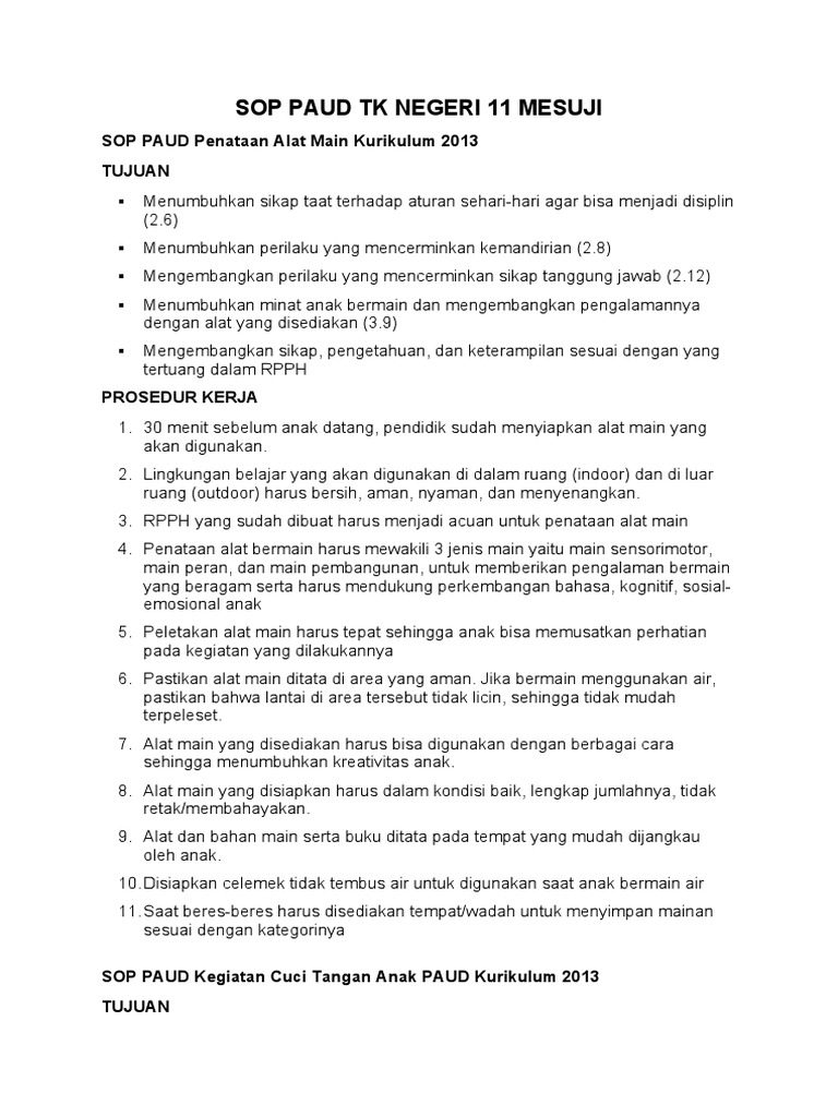 Sop Paud TK Negeri 11 Mesuji | PDF | Karier & Perkembangan | Seni ...
