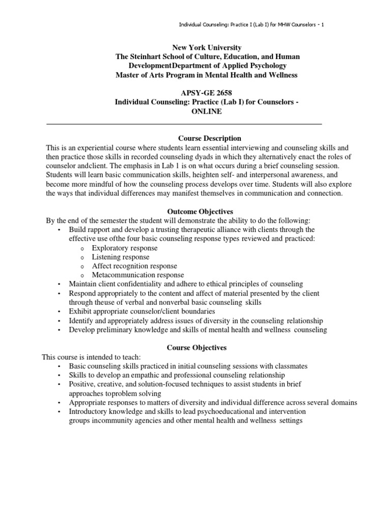 LAB Syllabus | PDF | Psychotherapy | Counseling Psychology