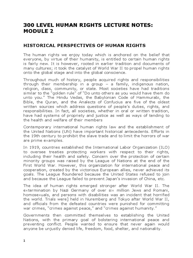 Human Rights Lecture Notes 2 | PDF | Human Rights | Geneva Conventions