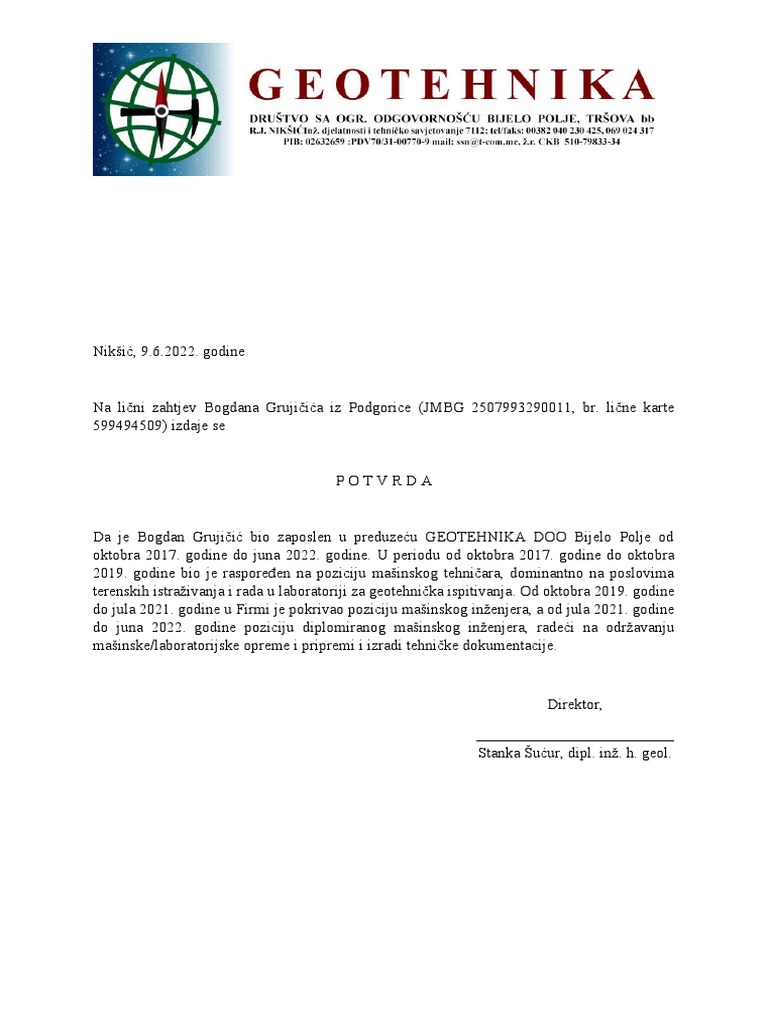 8 Potvrda Poslodavca | PDF