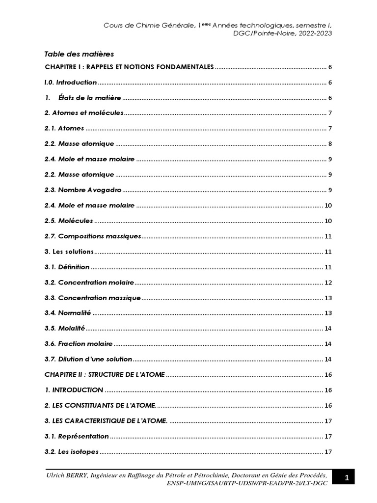 Chimie Generale DGC | PDF | Atomes | Concentration molaire