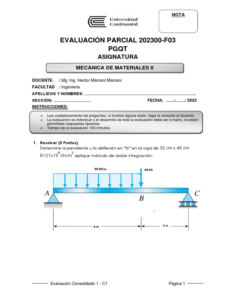 Evaluacion Parcial de Mecanica de Materiales II | PDF | Tecnología