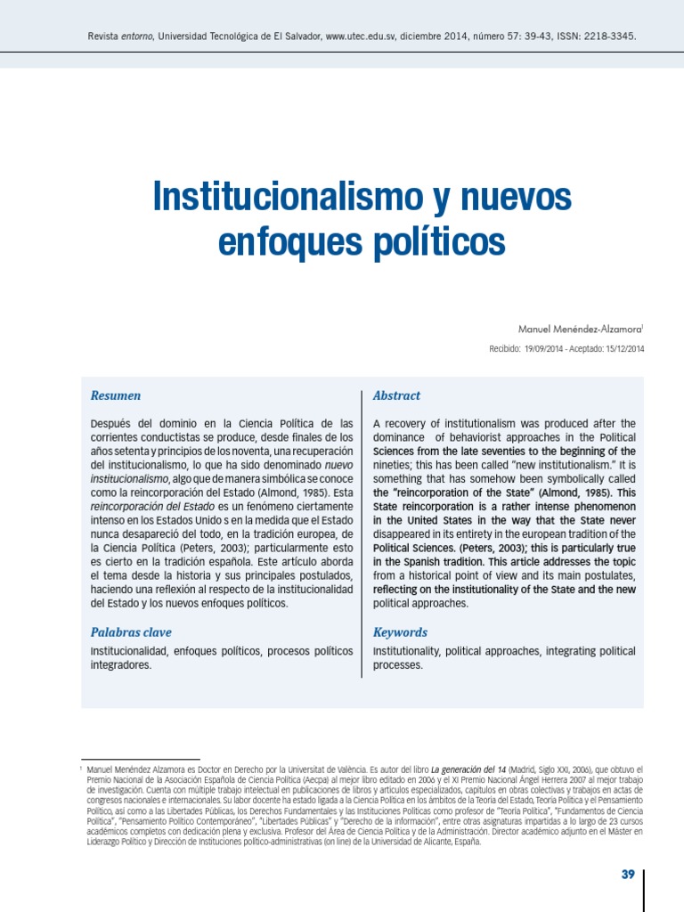 Menéndez - Alzamara Manuel - Institucionalismo y Nuevos Enfoques ...