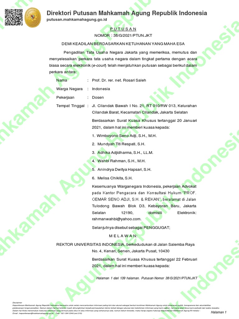 Putusan 38 G 2021 Ptun - JKT 20220822101658 | PDF