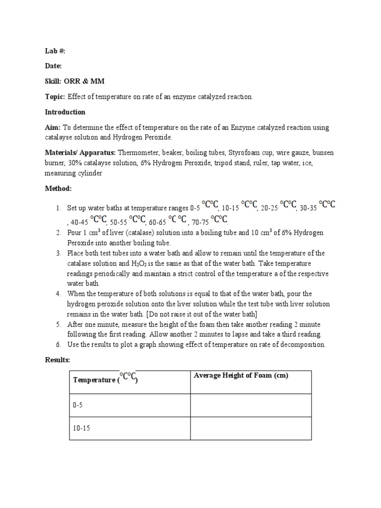 Temperature Effects on Enzyme Activity | PDF