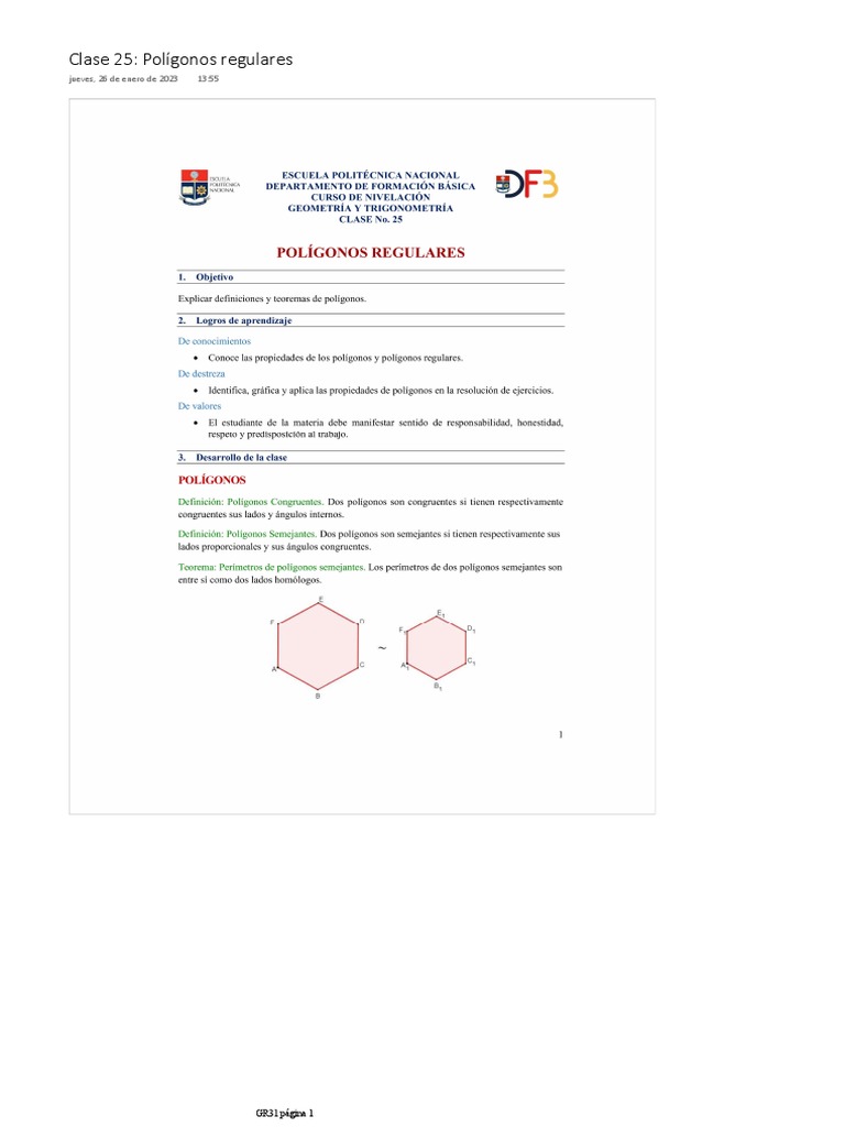 Clase25 Polígonos Regulares | PDF | Geometría del plano euclidiano | Geometría Elemental