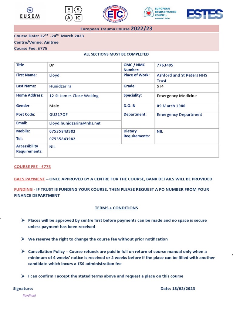 Aintree Application Form | PDF