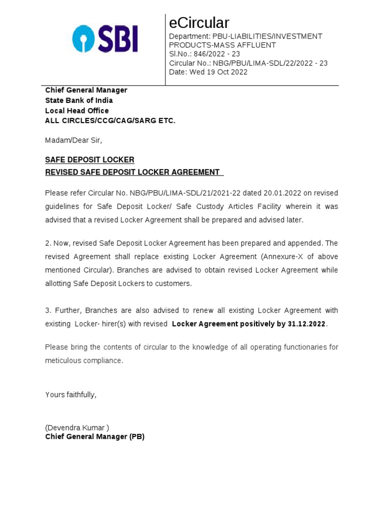 Locker Agreement Wef 19102022 | PDF | License | Banks