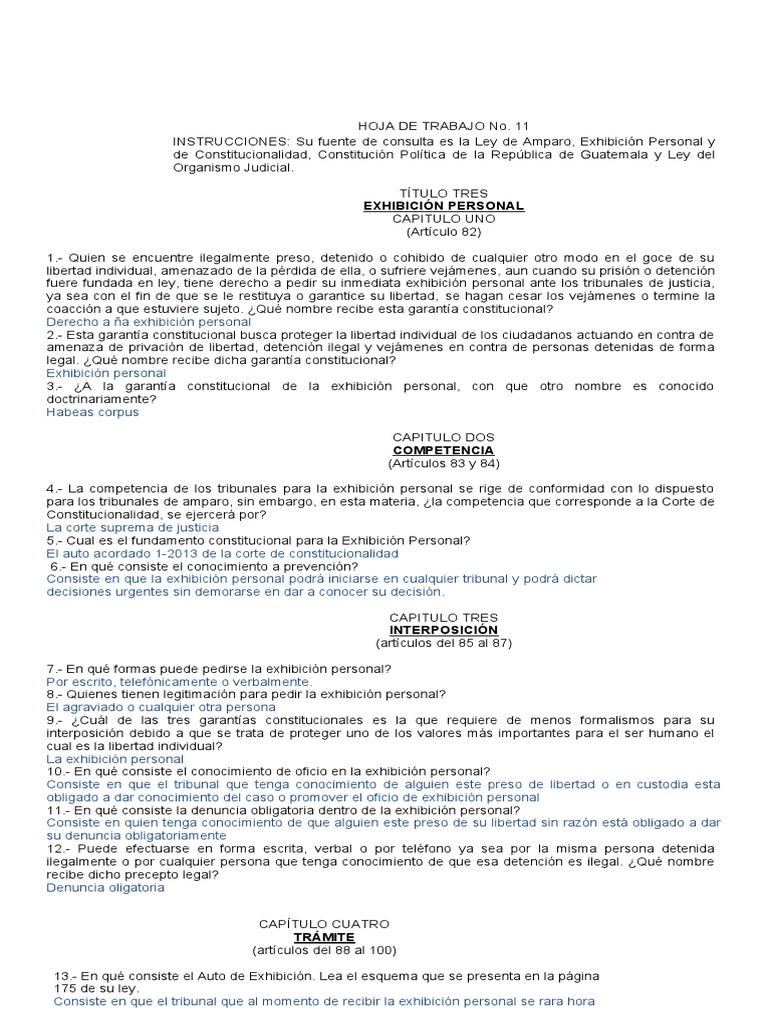 Hoja de Trabajo DPC 11 Laep 2022 | PDF | Habeas corpus | Justicia