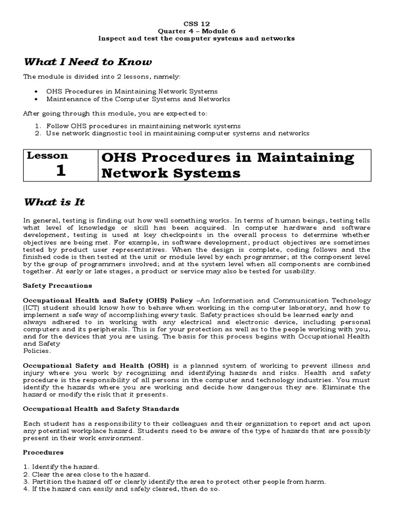 TVL Ictcssgrade12 q4 Module6 | PDF | Computer Network | Occupational Safety And Health