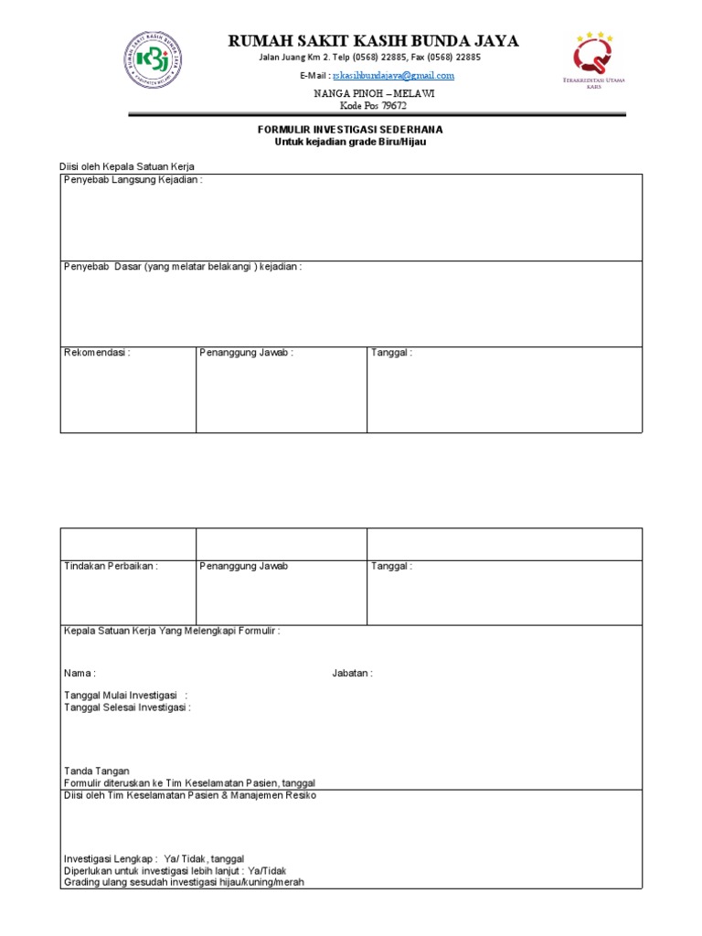 EP PMKP 9.2 Formulir Investigasi Sederhana | PDF