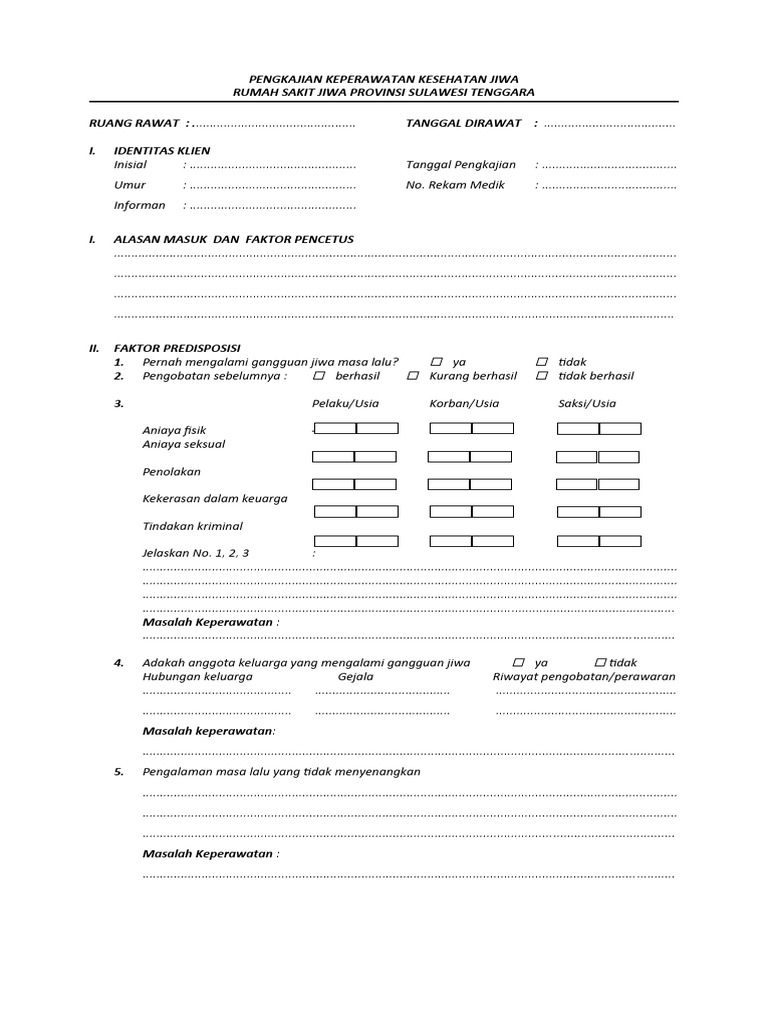 Formulir Pengkajian Keperawatan RSJ | PDF