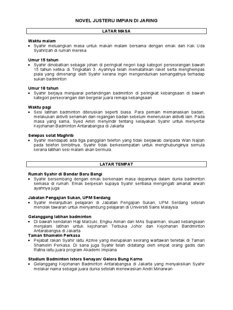 Latar dan Tema Novel Justeru Impian | PDF