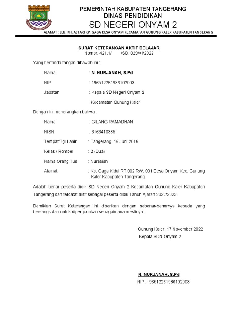 Surat Keterangan Aktif Siswa | PDF