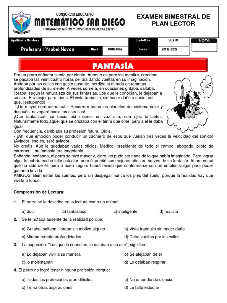Examen Plan Lector 4to | PDF