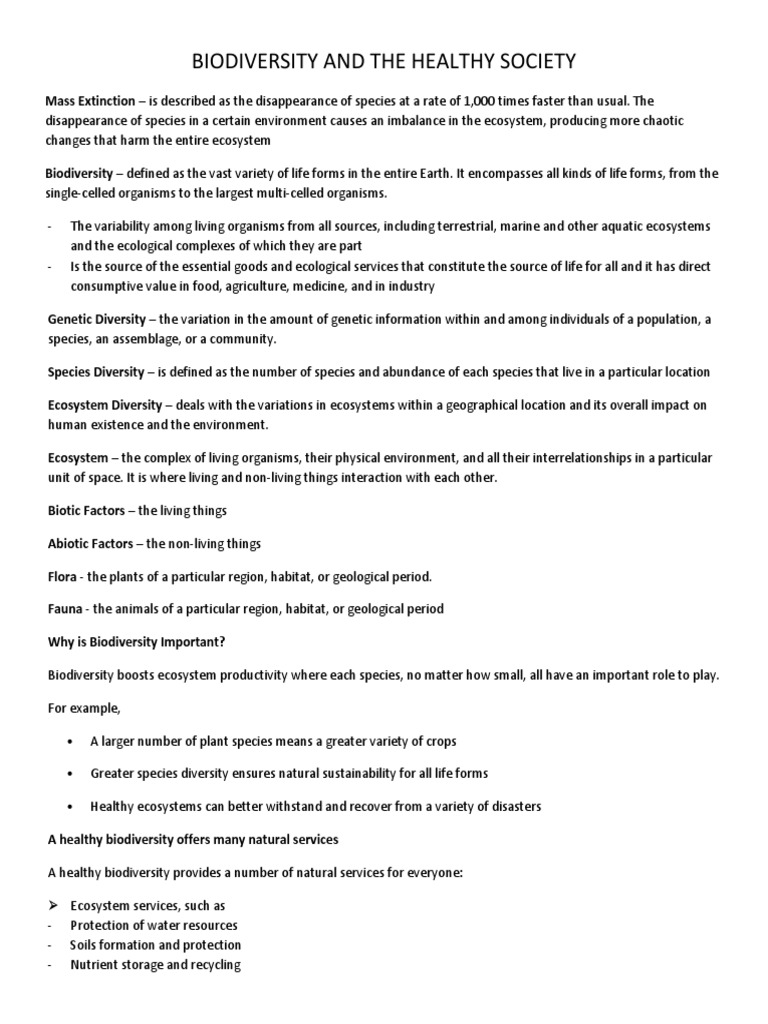 Biodiversity and The Healthy Society | PDF | Biodiversity | Ecosystem