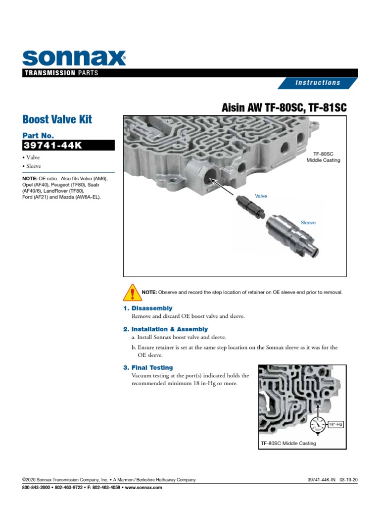 Boost Valve Kit: Aisin AW TF-80SC, TF-81SC | Download Free PDF | Motor ...