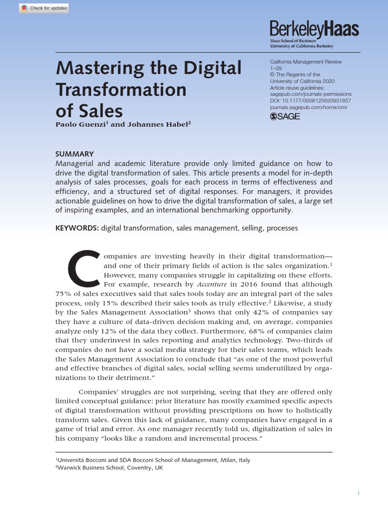 Mastering The Digital Transformation of Sales | PDF | Sales | Analytics