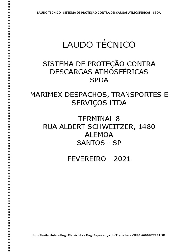 Anexo 23 - Laudo Tecnico Spda t8 - 2021 | PDF | Eletricidade | Engenharia Elétrica
