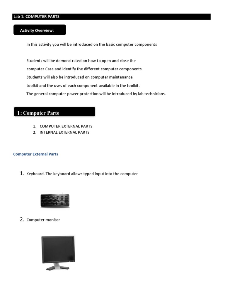 Lab 1: Computer Parts | PDF | Computer Hardware | Information And Communications Technology