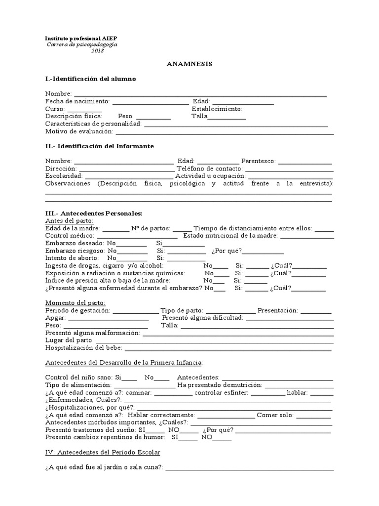 Formato ANAMNESIS | PDF | El embarazo | Salud pública
