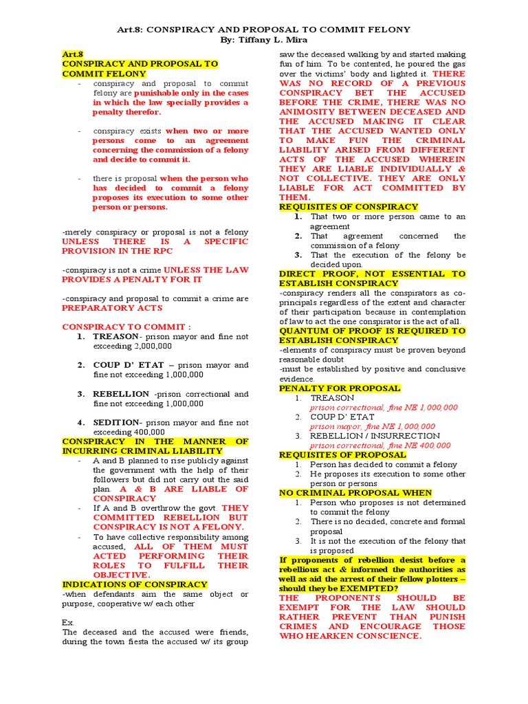 Article 8 | PDF | Conspiracy (Criminal) | Felony