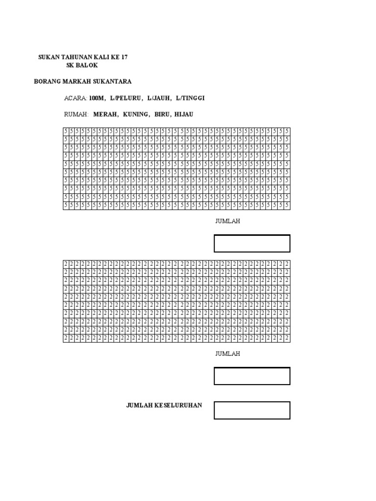 Borang Markah Sukantara 2022 | PDF
