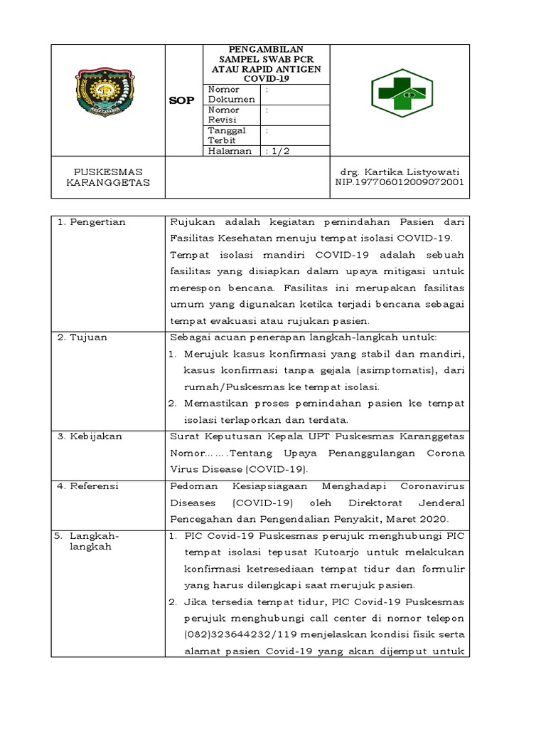 SOP Pengambilan Swab PCR | PDF