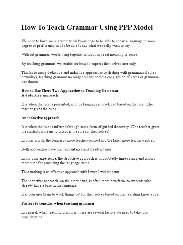 How To Teach Grammar Using Ppp Model Download Free Pdf Inductive