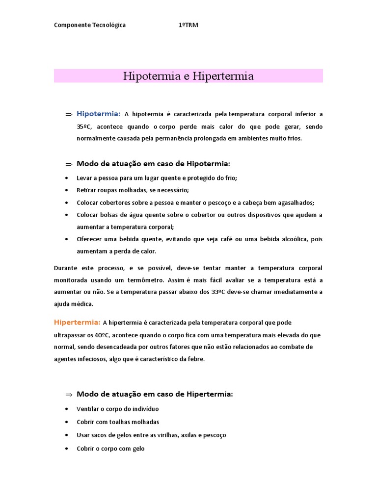 Hipotermia e Hipertermia | PDF