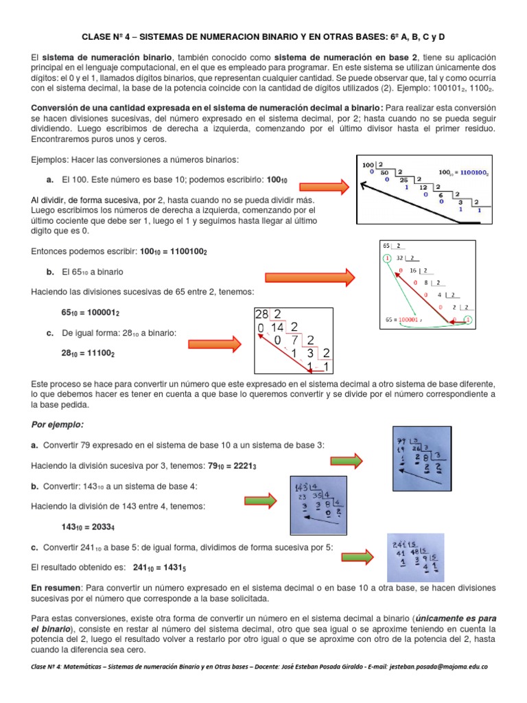 Sistemas de numeración binario y en otras bases: conversión entre bases y operaciones | PDF ...