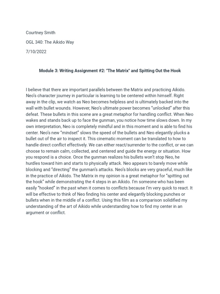 Module 3 Writing Assignment 2 The Matrix and Spitting Out The Hook ...