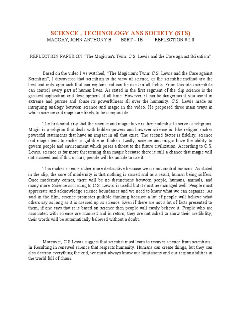 STS - Reflection 2.0 - Maggay, John Anthony B | PDF | Science | Philosophical Theories