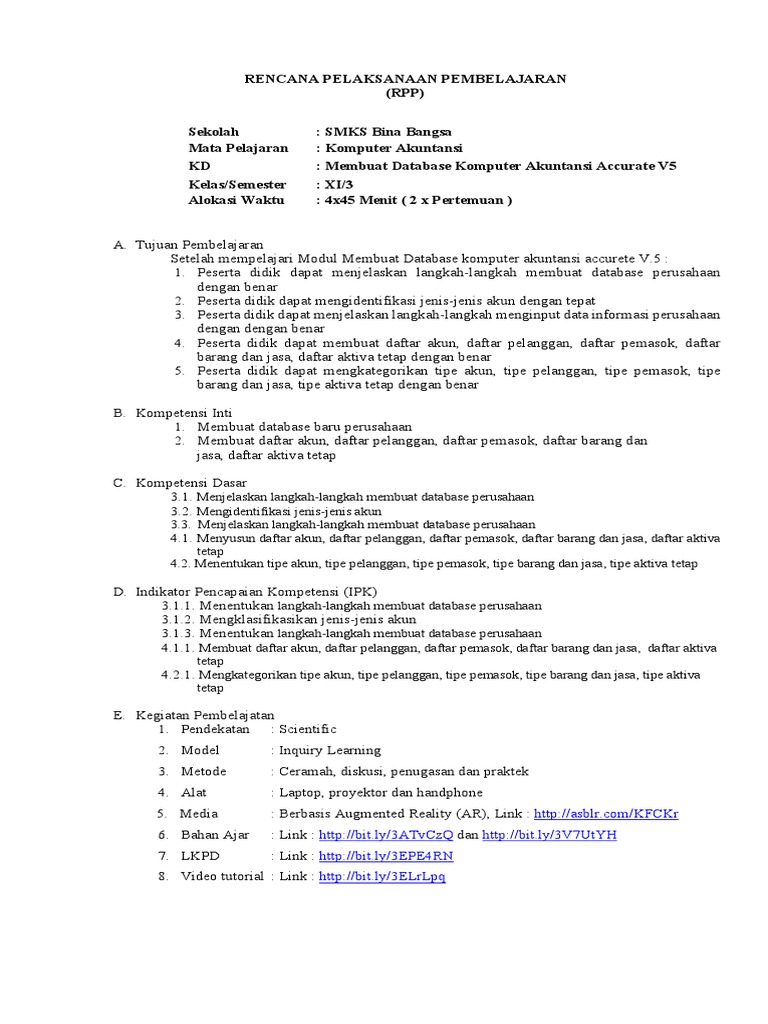 RPP Komputer Akuntansi Accurate Membuat Database | PDF | Karier ...