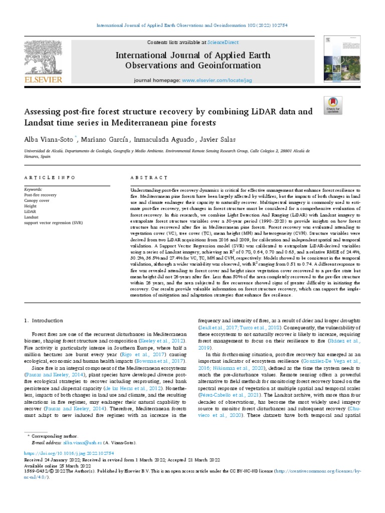 Assessing Post-Fire Forest Structure Recovery by Combining LiDAR Data and Landsat | PDF | Lidar ...