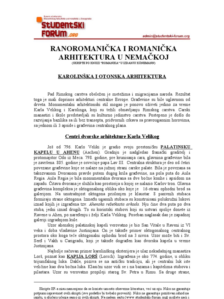 Istorija Arhitekture 1 - A I Romanicka Arhitektura U Nemackoj | PDF