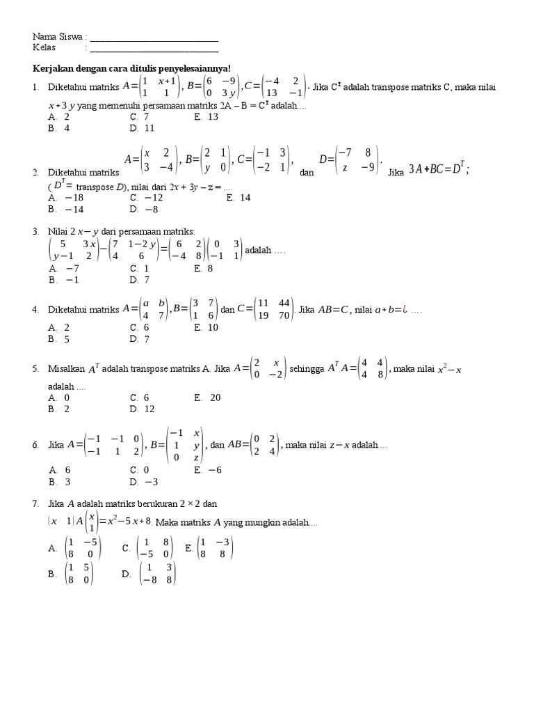 Latihan Perkalian Matriks | PDF