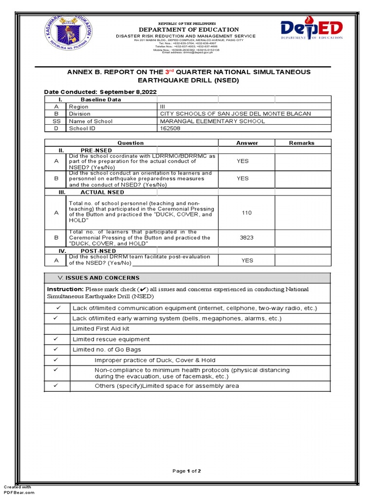 MARANGAL-ES-3rd-NSED-September 8, 2022-Annex-B-NSED - School-Reporting ...