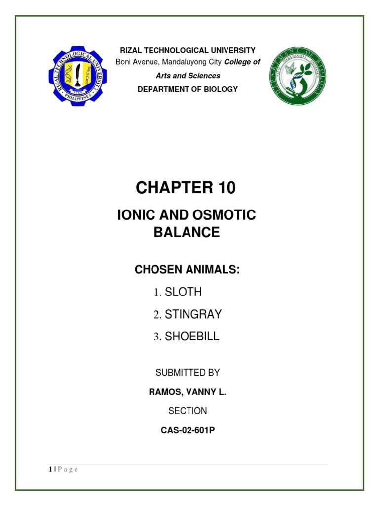 Chapter 10 - Ionic and Osmotic Balance - (Ramos, Vanny L.) | Download Free PDF | Water | Kidney