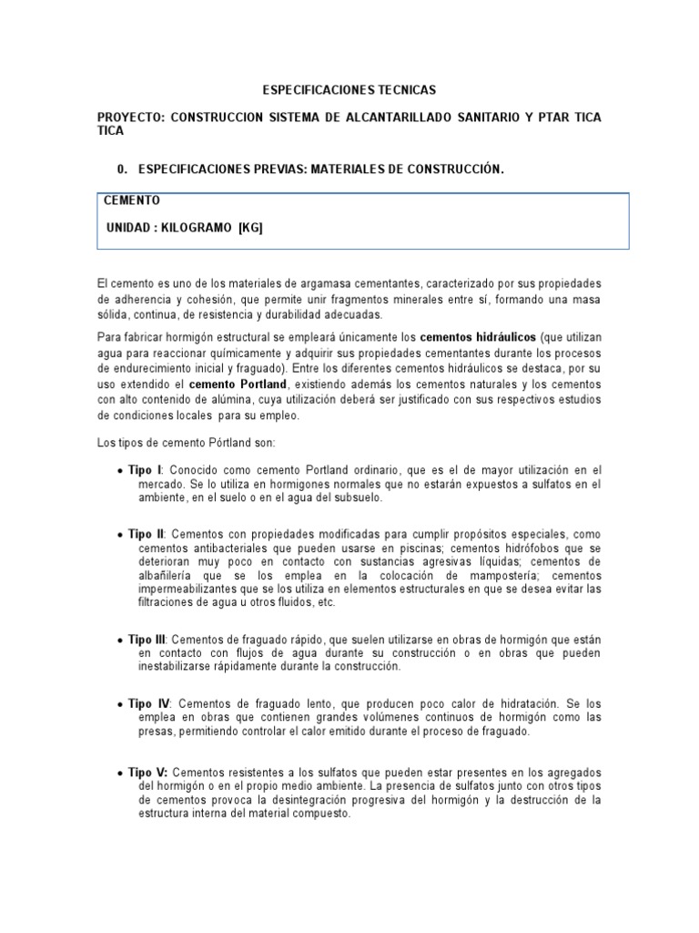 Especificaciones Tecnicas - RED ALCANT Y PTAR TICA TICA 19 OCT | PDF