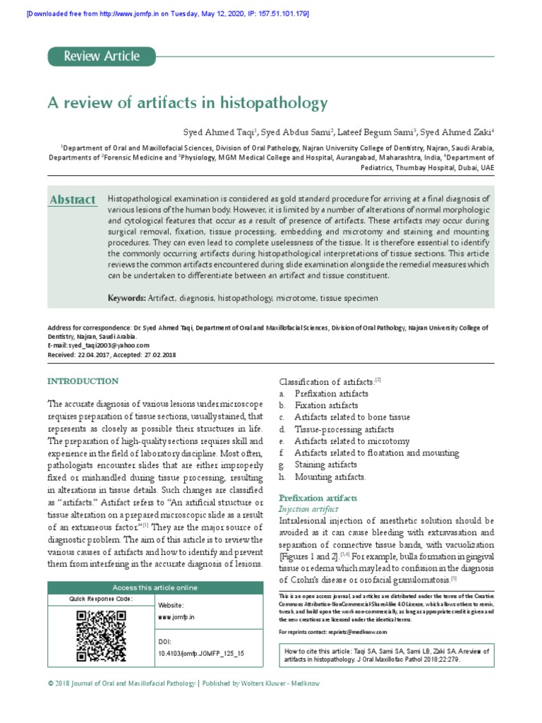 Artifacts in Histopathology | PDF | Histopathology | Staining