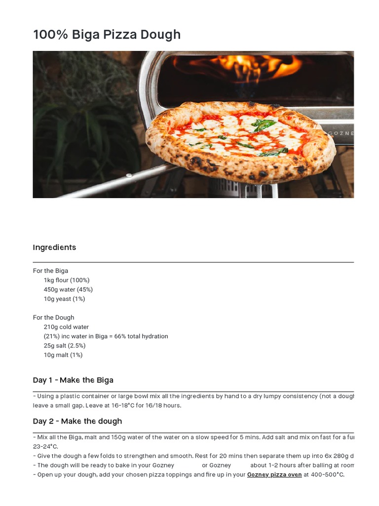 100% Biga Pizza Dough Recipe - Gozney (A5) | PDF
