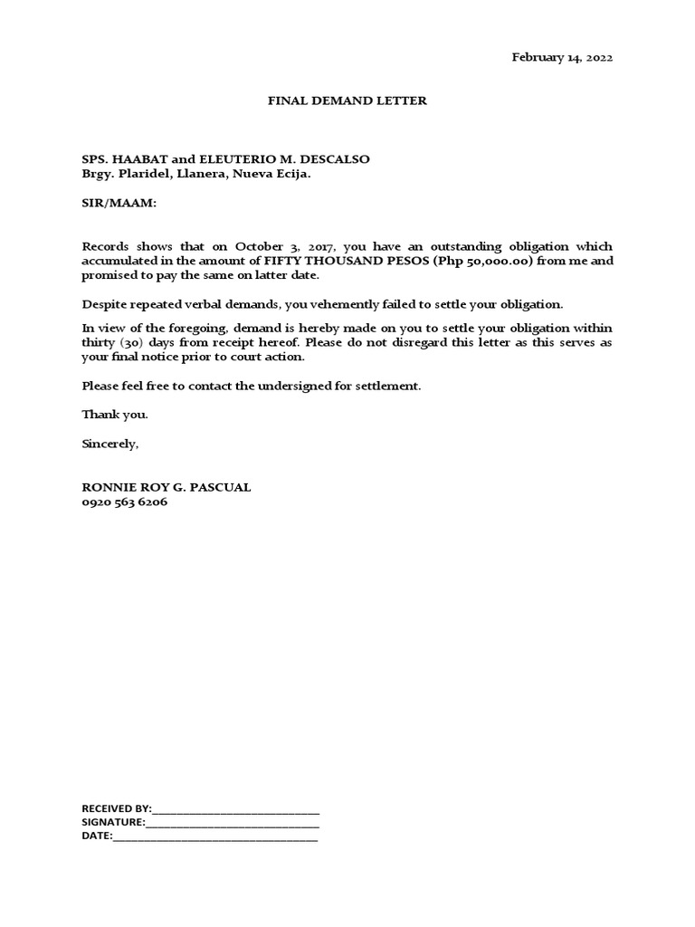 Final Demand Letter for Payment | PDF | Law