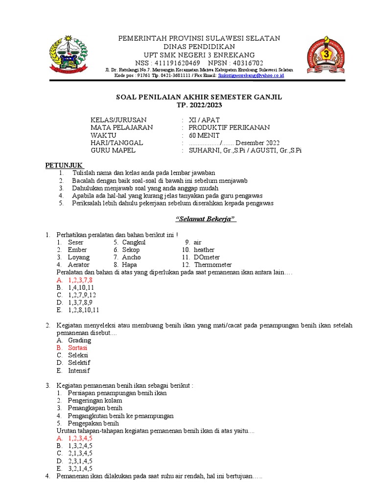 Soal Uas Xi Apat Ganjil 22-23 | PDF | Griya & Taman